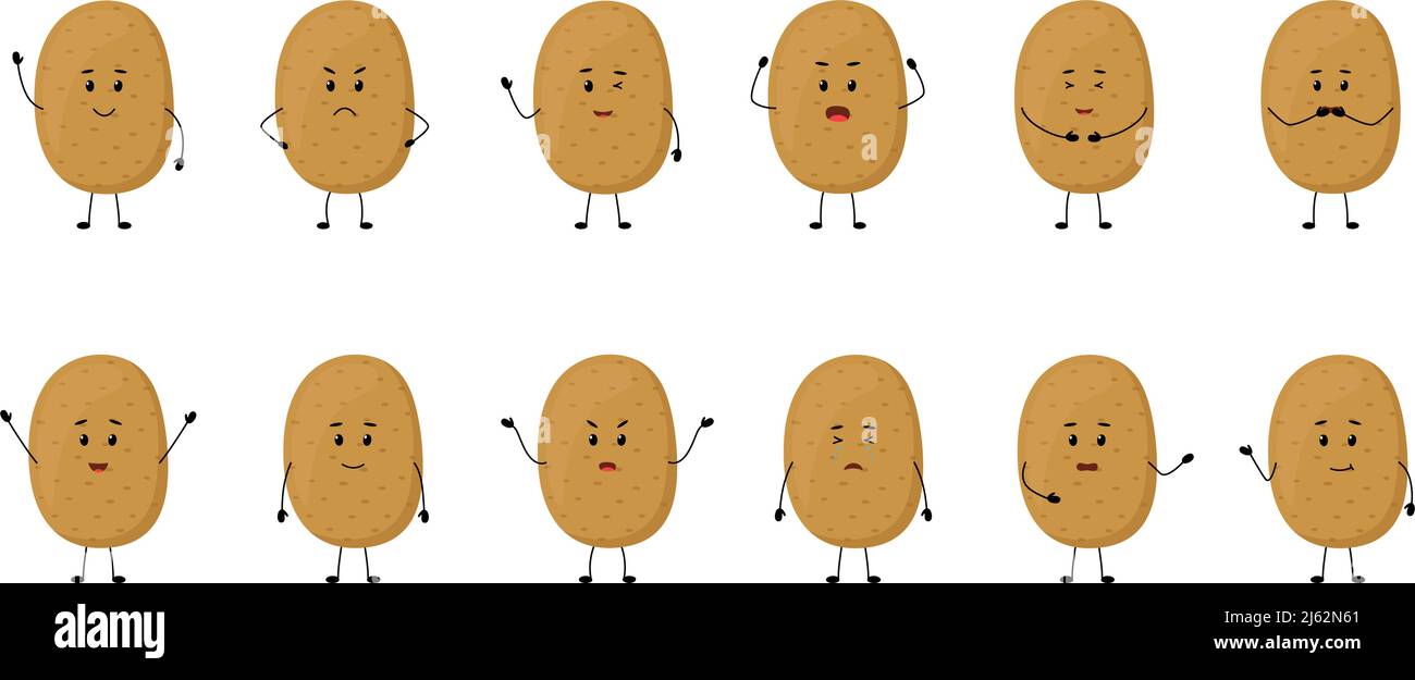 Potato. Cute vegetable characters with different emotions, vector ...