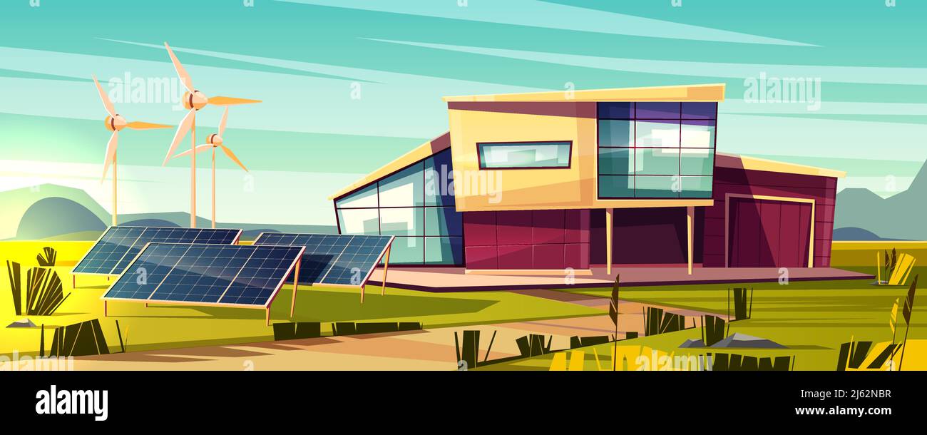 Energy independent, efficient house cartoon vector concept. Modern ...