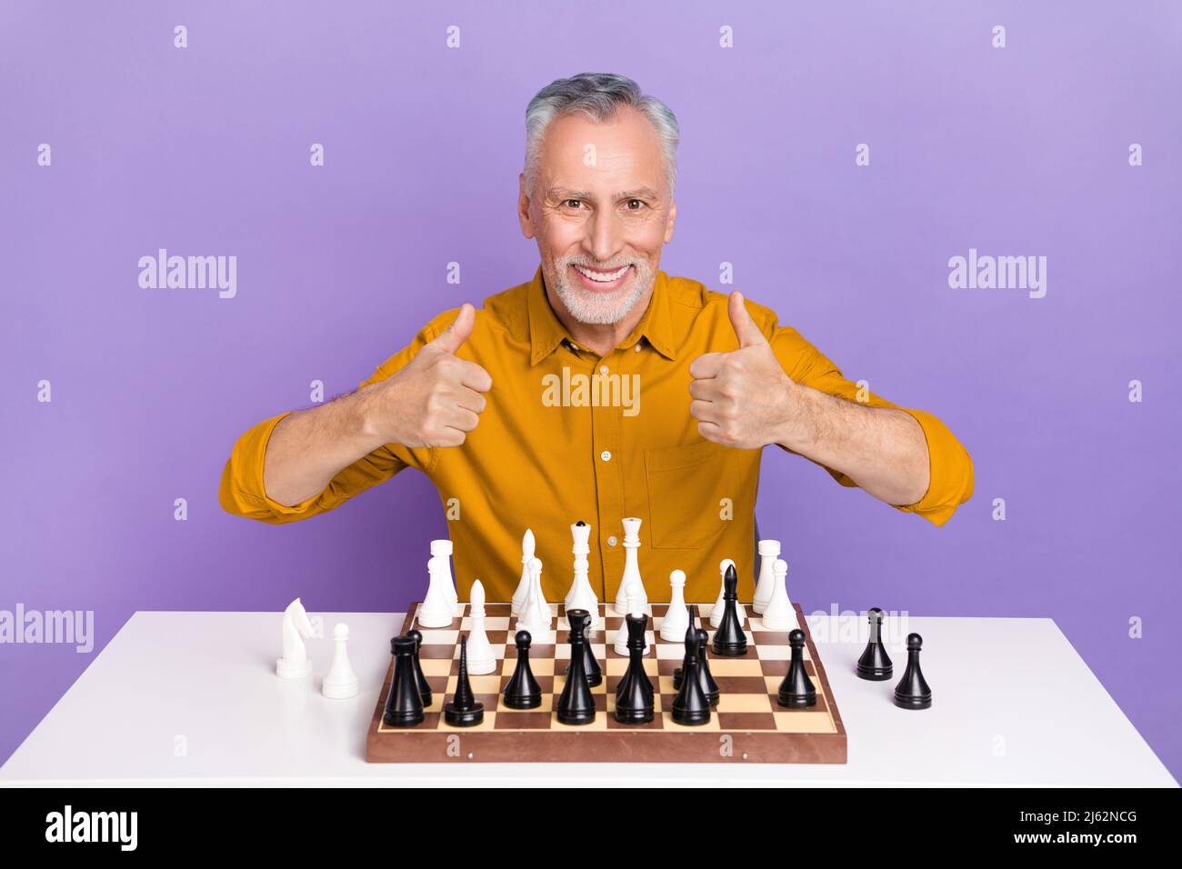 Photo of senior man show fingers thumbs-up approve good suggest ...