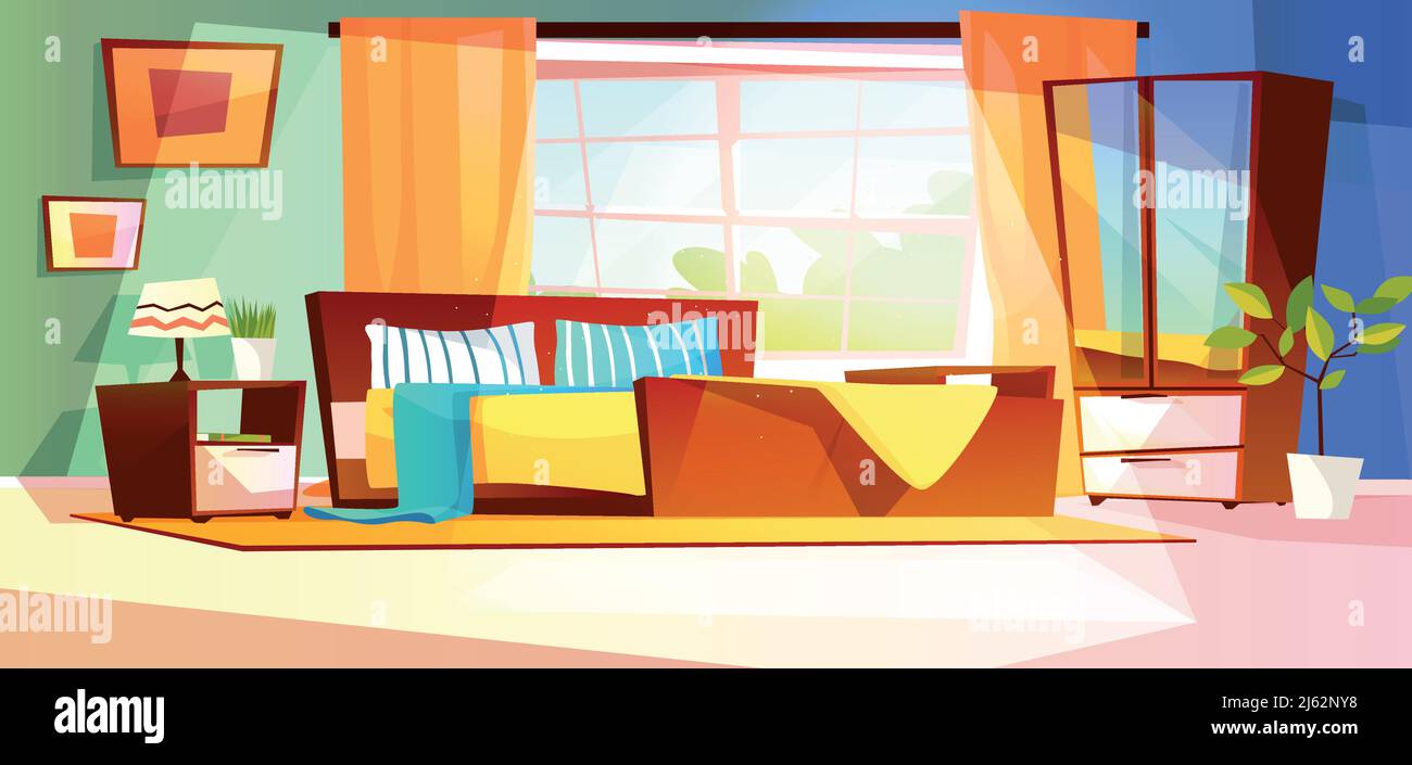 Bedroom interior vector illustration of furniture on background ...