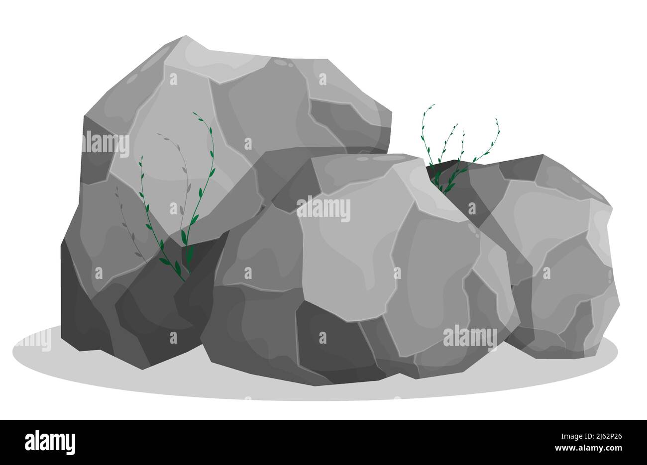 Pile of large gray stones. Natural deposits of natural granite, mining ...