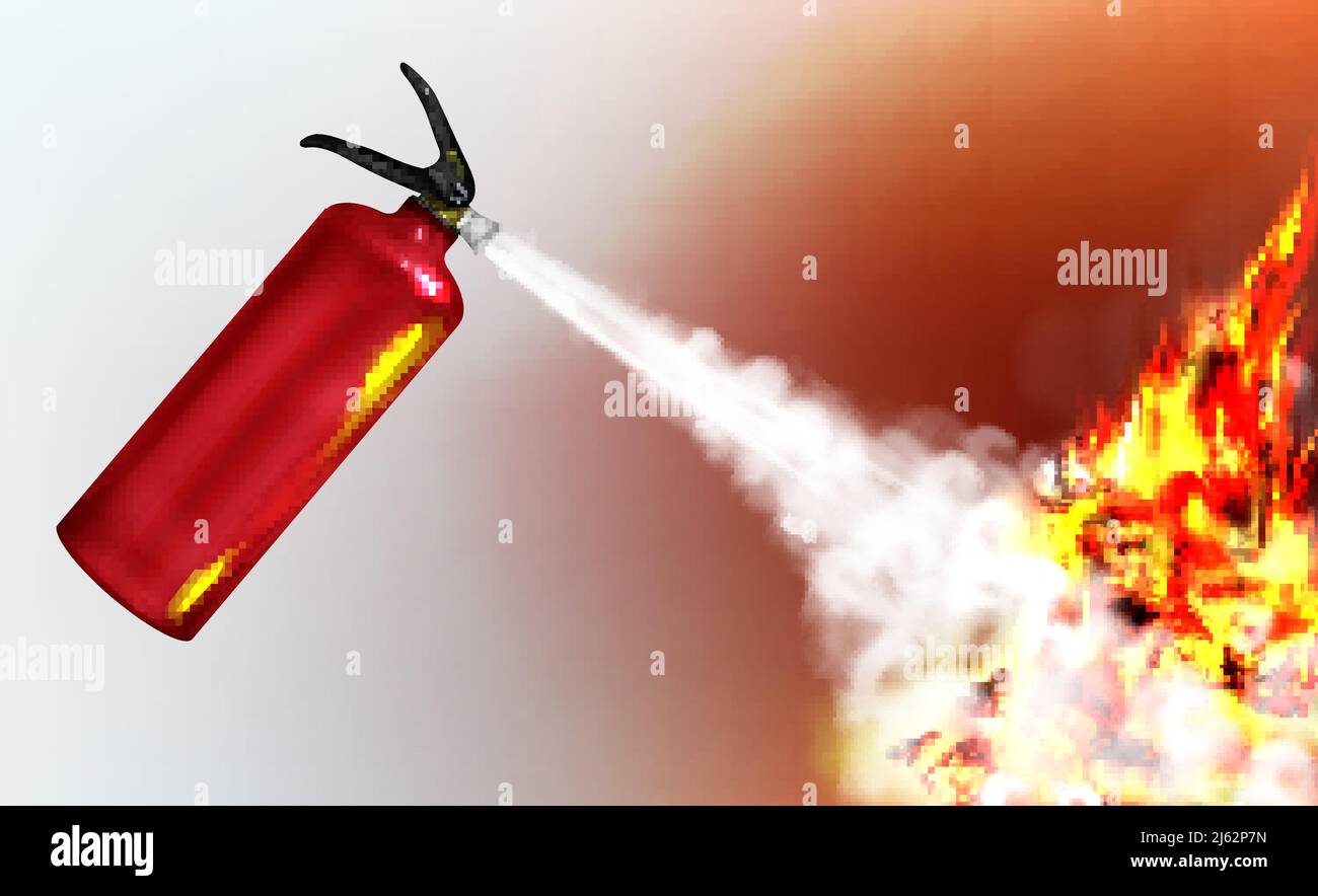 Stored-pressure, handheld fire extinguisher spraying firefighting agent ...