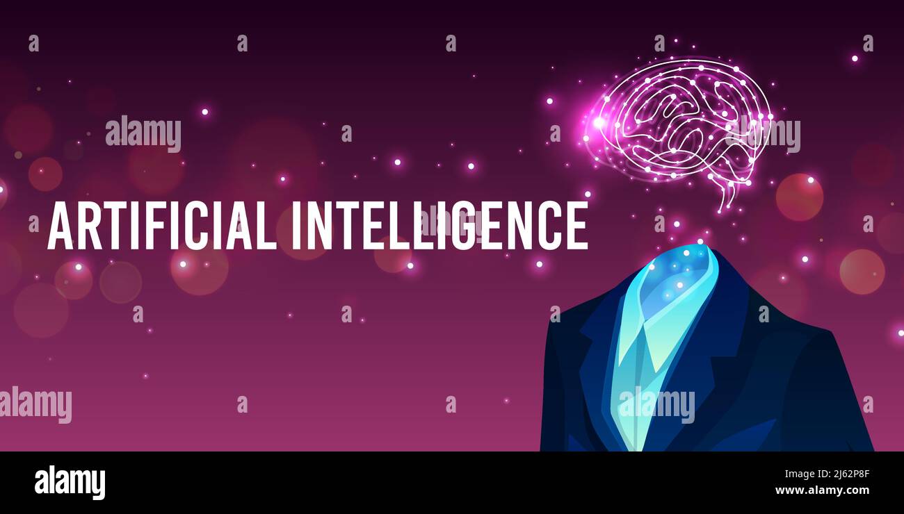 Artificial intelligence vector illustration of human brain in suit and ...