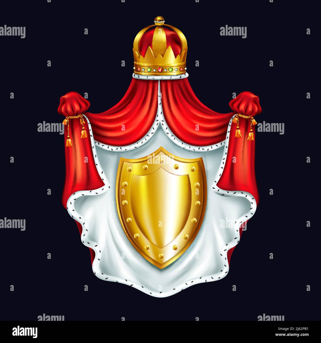 Medieval Coat Of Arms Heraldic Emblem With Royal Crown Red Ceremonial