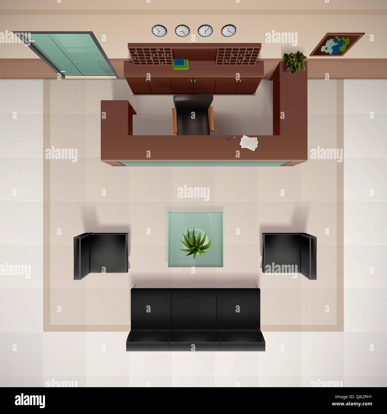 Foyer interior top view realistic background with chairs and sofa ...