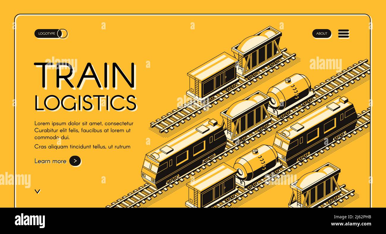 Train logistics service isometric vector web banner. Locomotive pulling ...