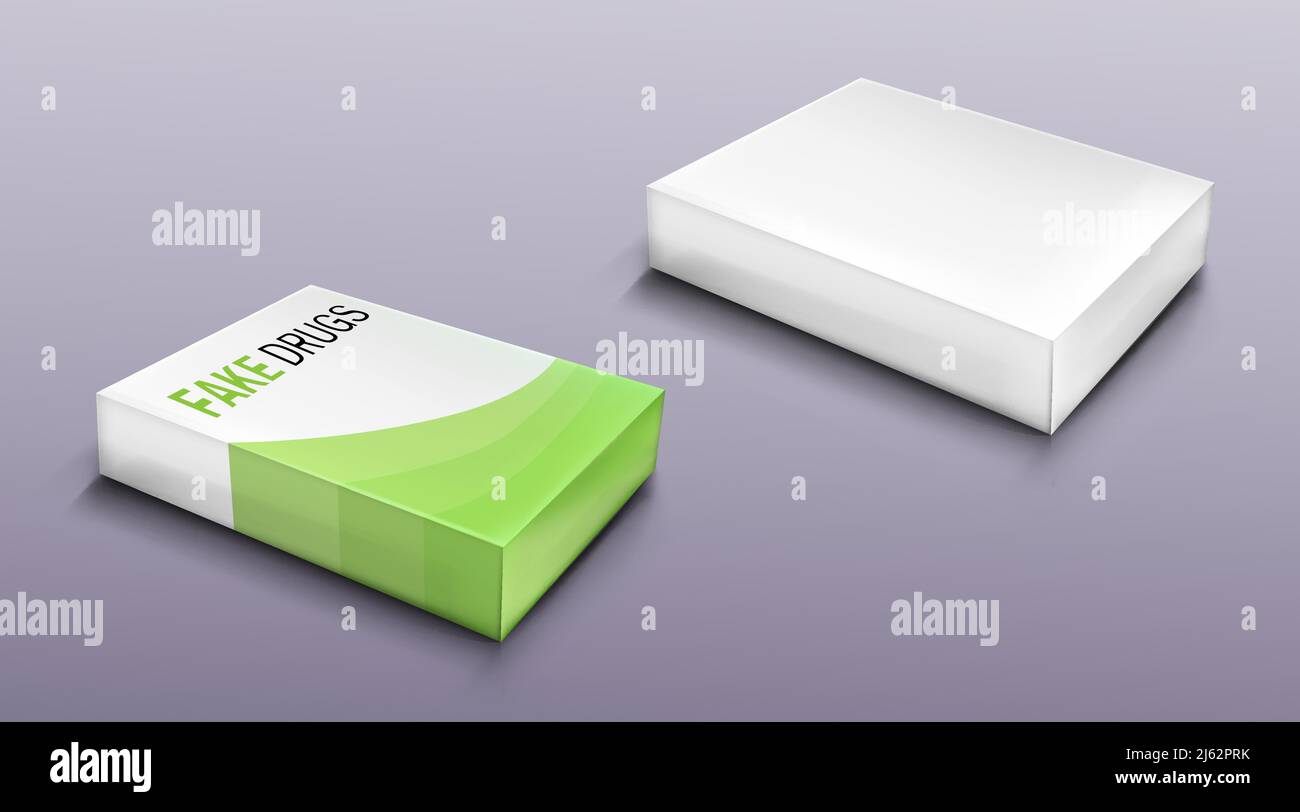 Fake drugs package set, mockup carton blank box with counterfeit ...