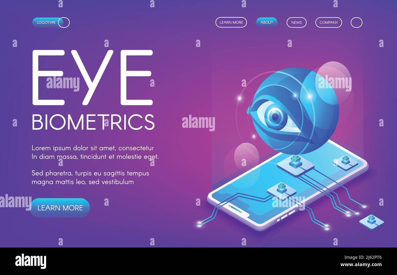 Eye biometrics technology vector illustration for personal identity authentication. Smartphone ...