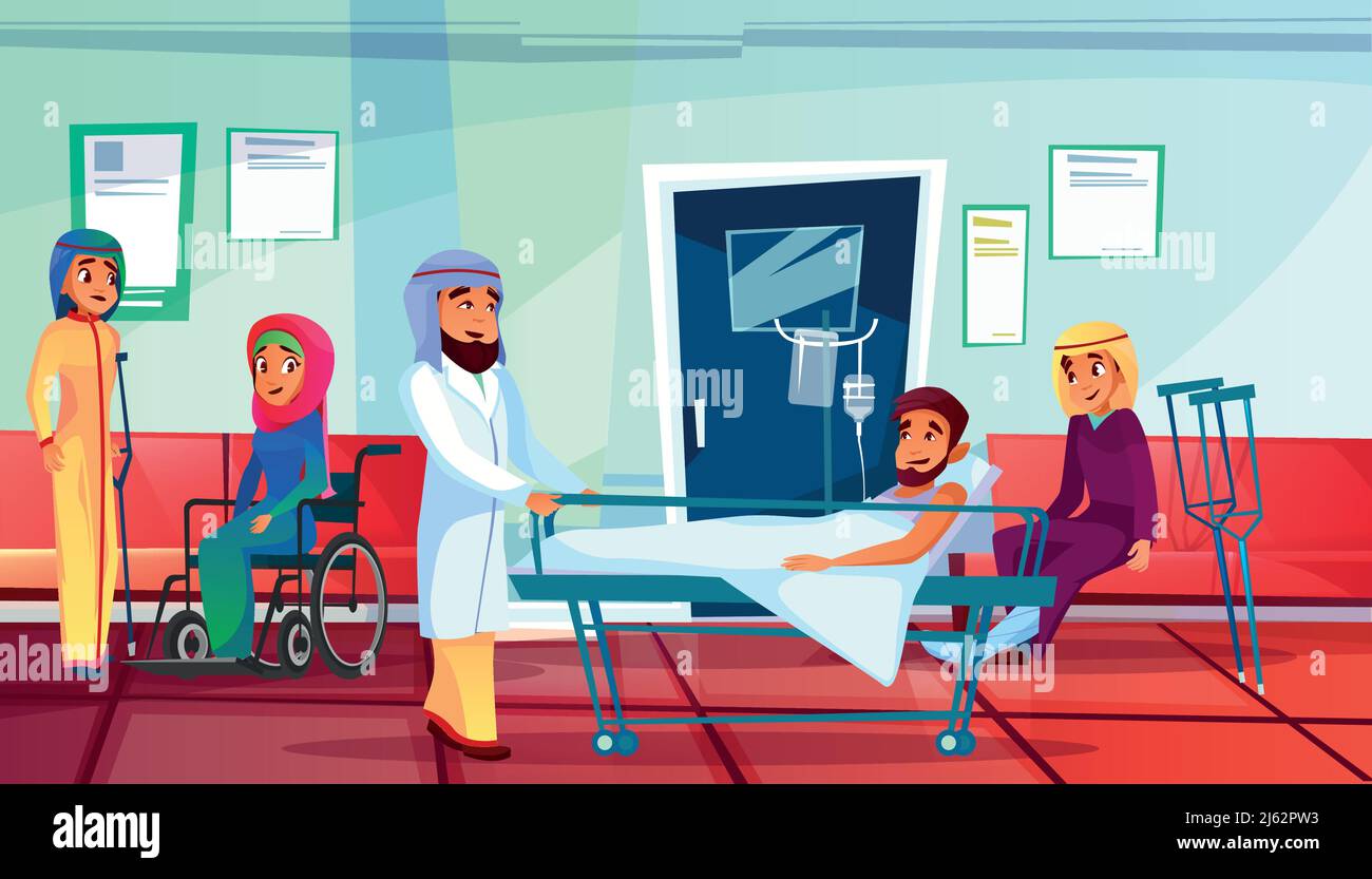 Muslim doctor and patients vector illustration of man in medical ...
