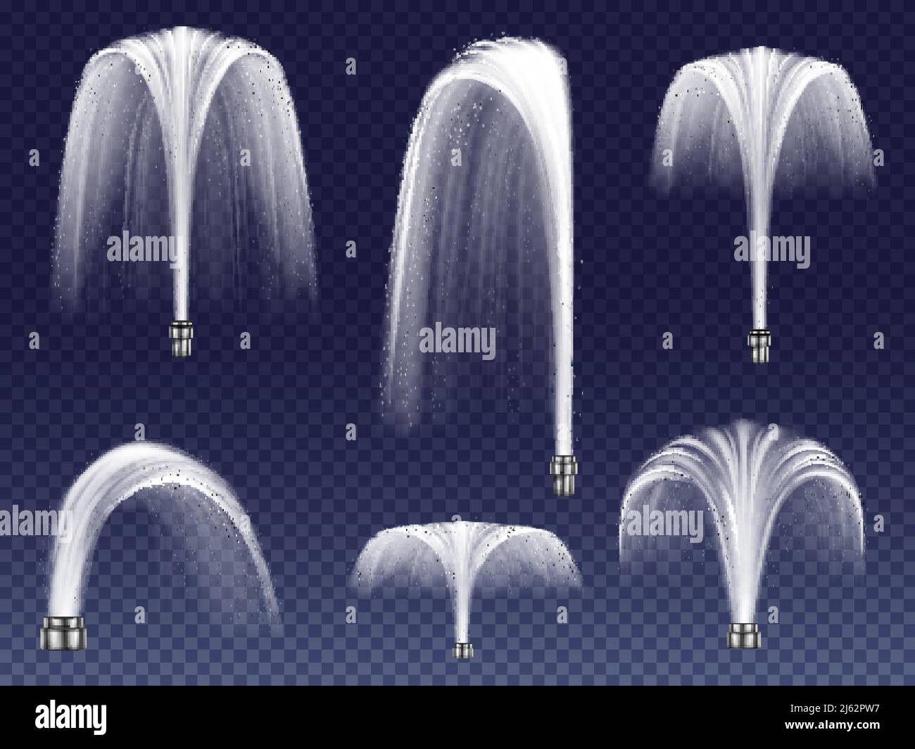 Set vector realistic fountains of various shapes. Large and small ...