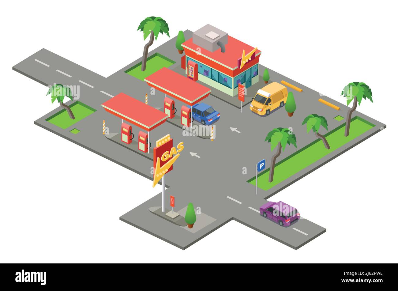 Gas station isometric 3D vector illustration for construction design ...
