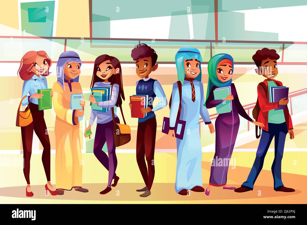 College or university students vector illustration of classmates of ...