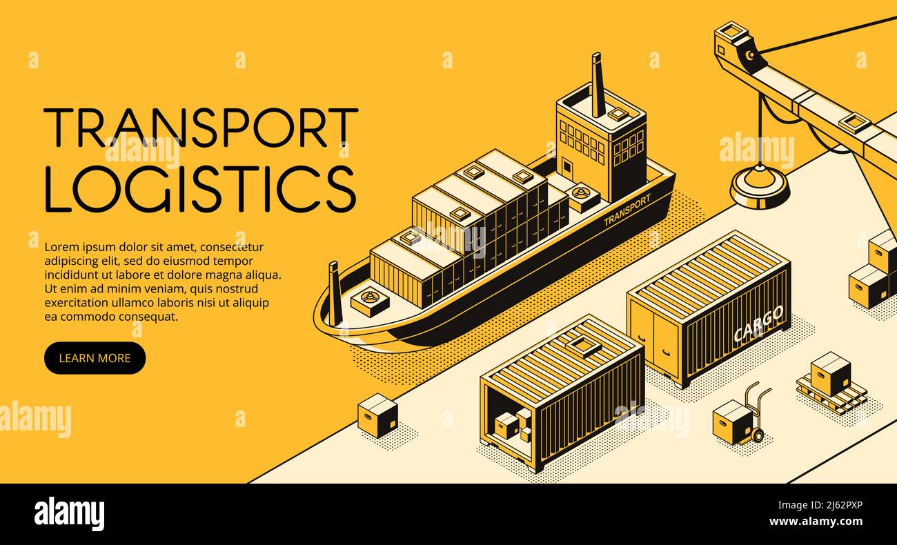 Maritime transport logistics vector illustration of thin line art in ...