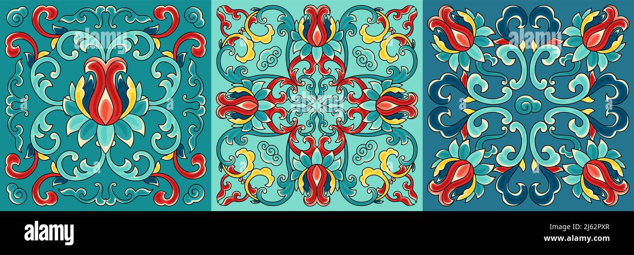 Chinese ceramic tile pattern. Oriental traditional floral ornament ...