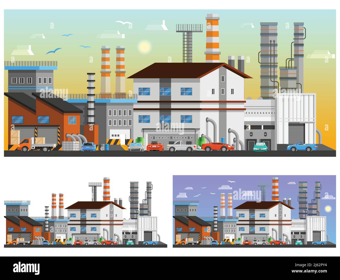 Industrial buildings in the city orthogonal compositions set flat ...