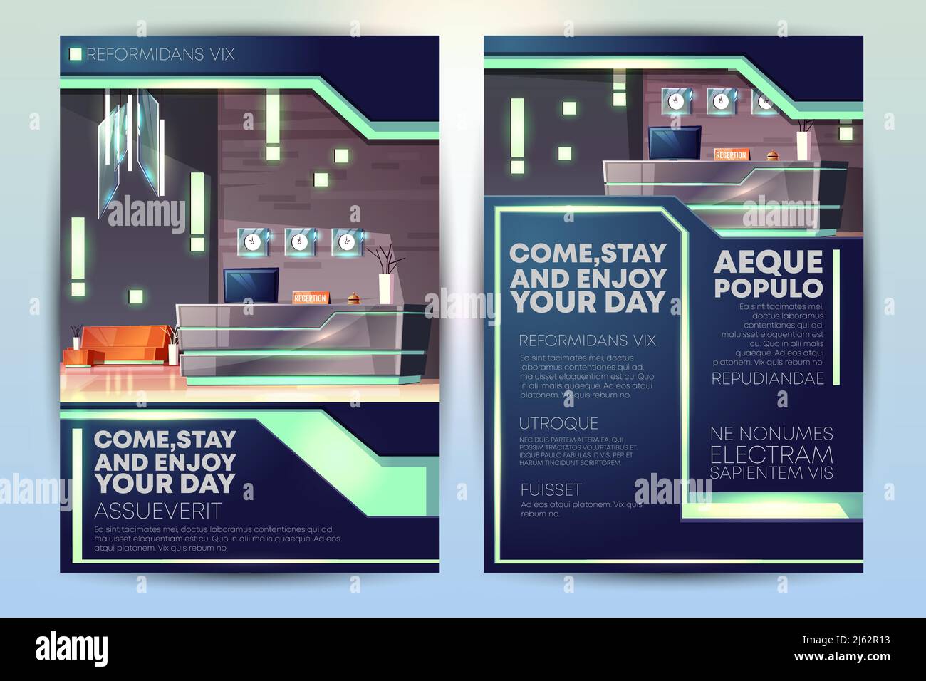Luxury hotel promo flyer or brochure cartoon vector vertical template ...