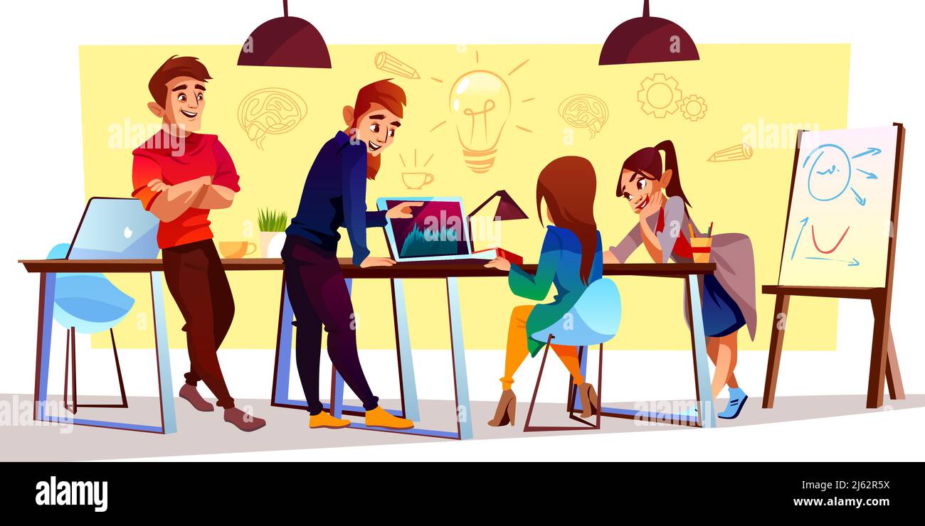 Vector cartoon characters at coworking center, creative space ...