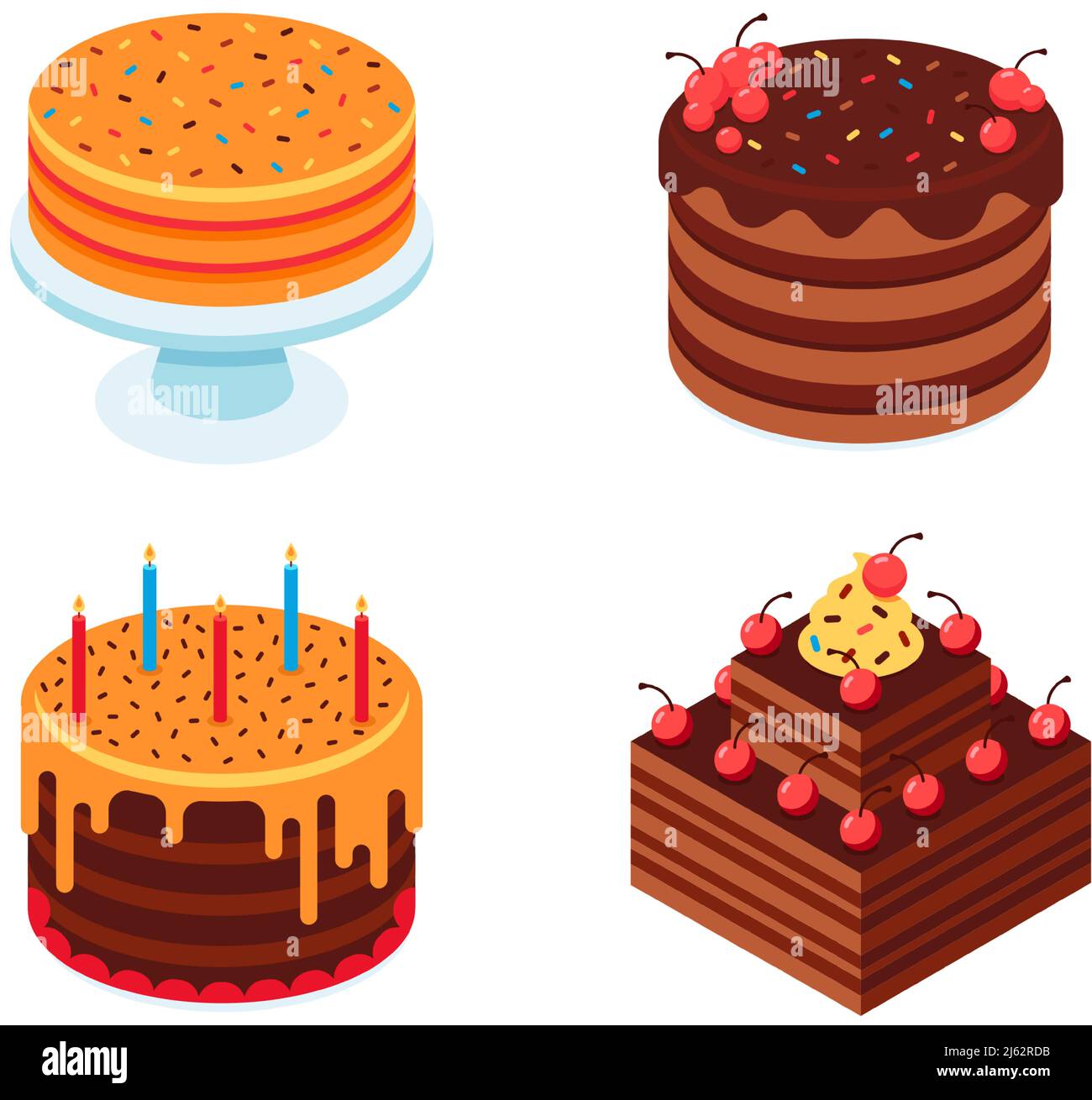 Isometric cakes to holiday birthday of collection Stock Vector Image ...