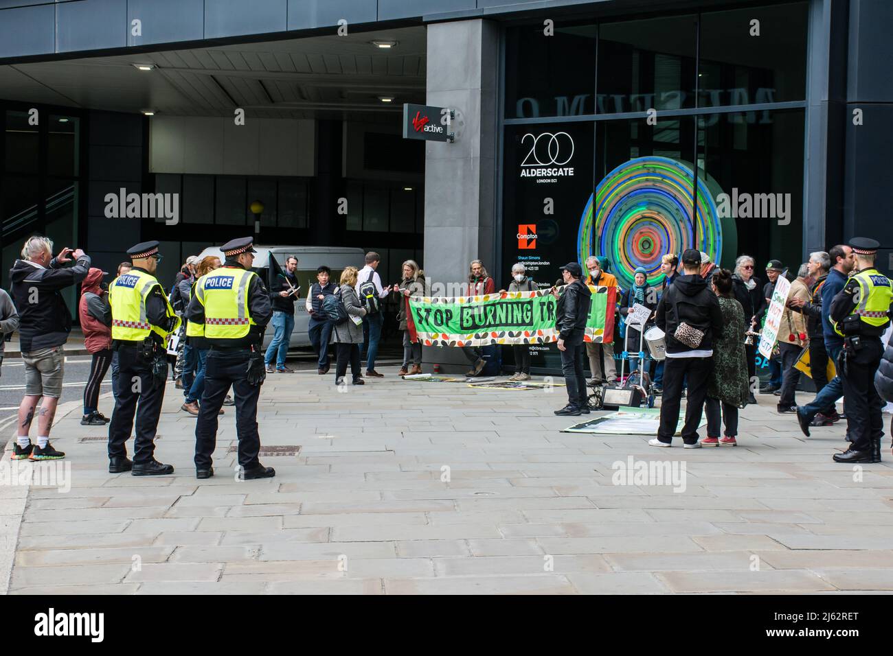 Drax AGM,200 Aldersgate St, London, UK. 27 April 2022. Protest against ...