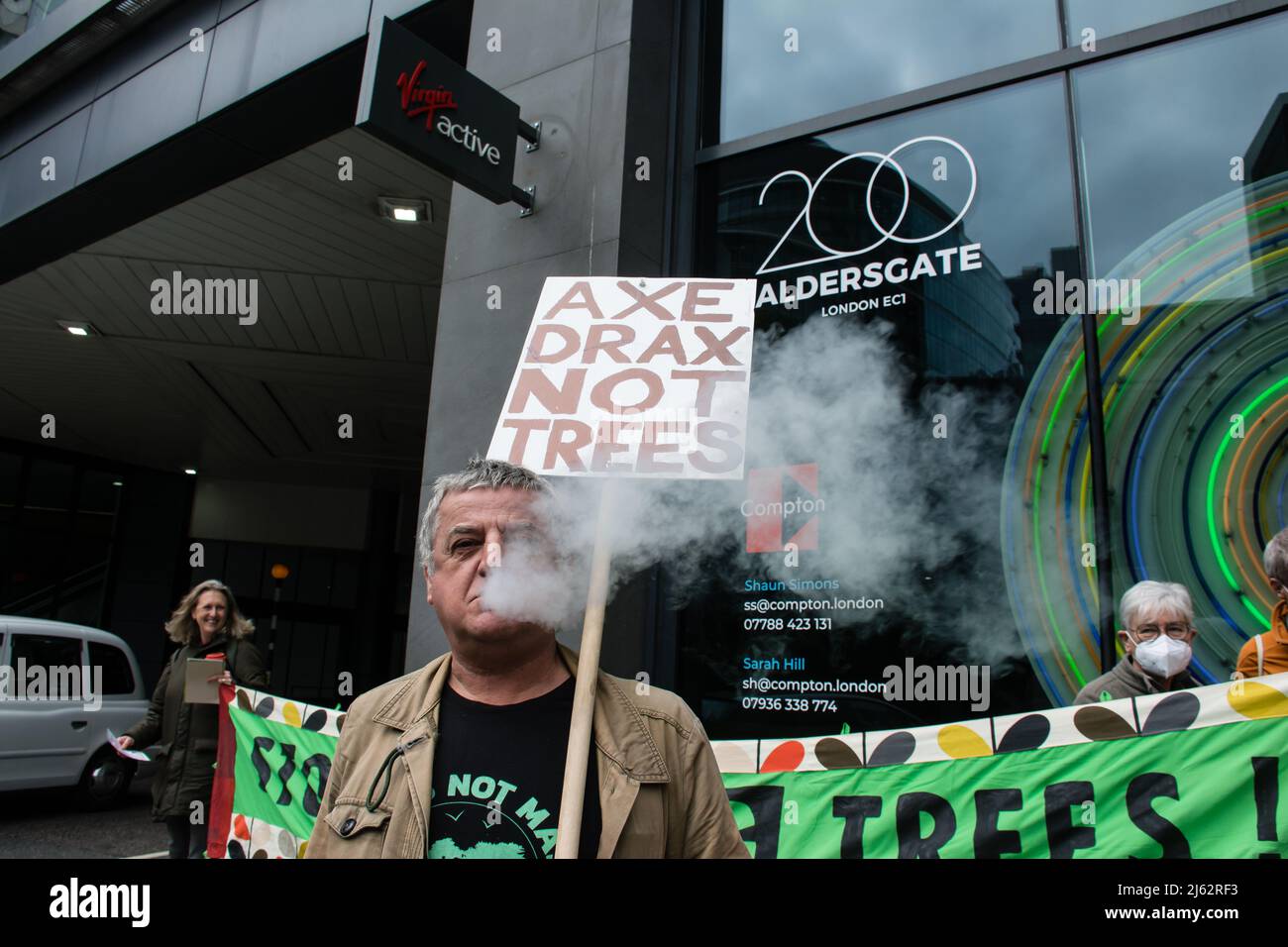 Drax AGM,200 Aldersgate St, London, UK. 27 April 2022. Protest against ...
