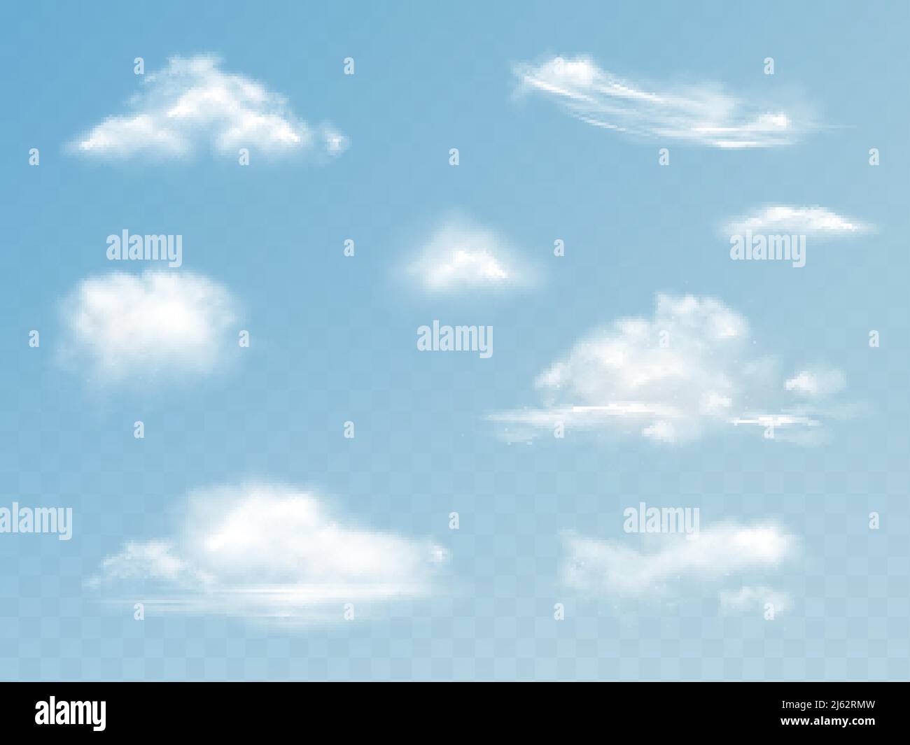 Clouds realistic set vector illustration of translucent cloudy sky with ...