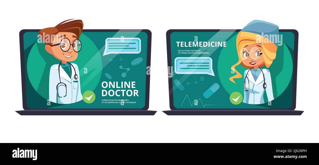 Online doctor telemedicine vector cartoon illustration. Remote medical ...