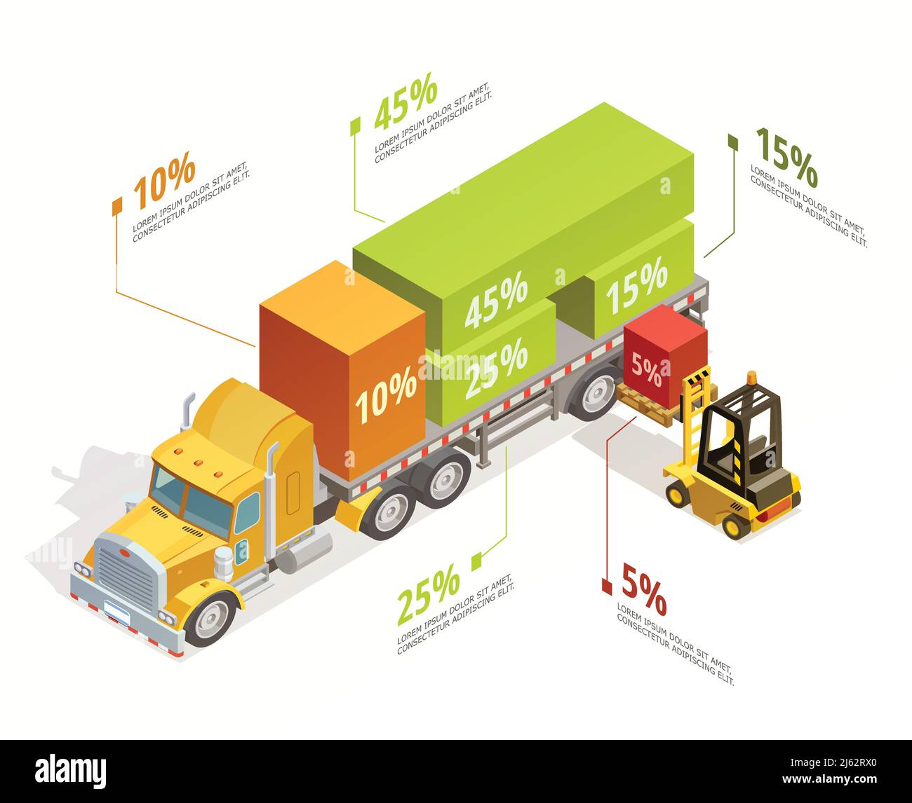 Logistic infographic isometric template with right truck loading and ...