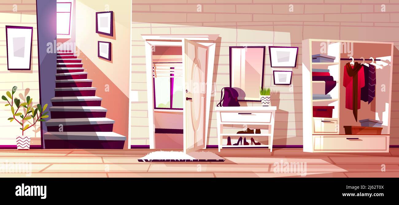 Hallway room interior vector illustration of retro apartment corridor ...