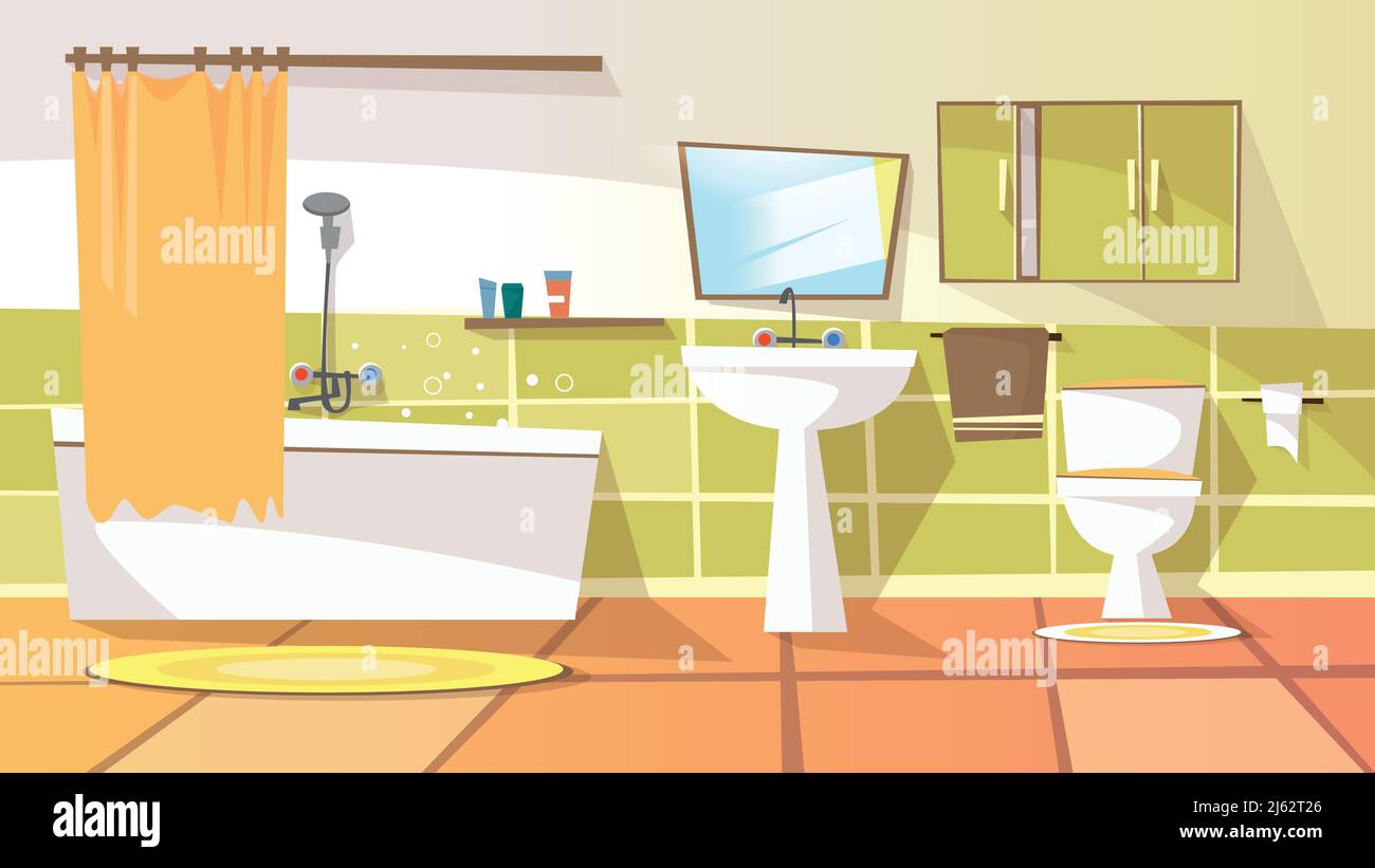Vector cartoon bathroom interior background template. Modern home ...