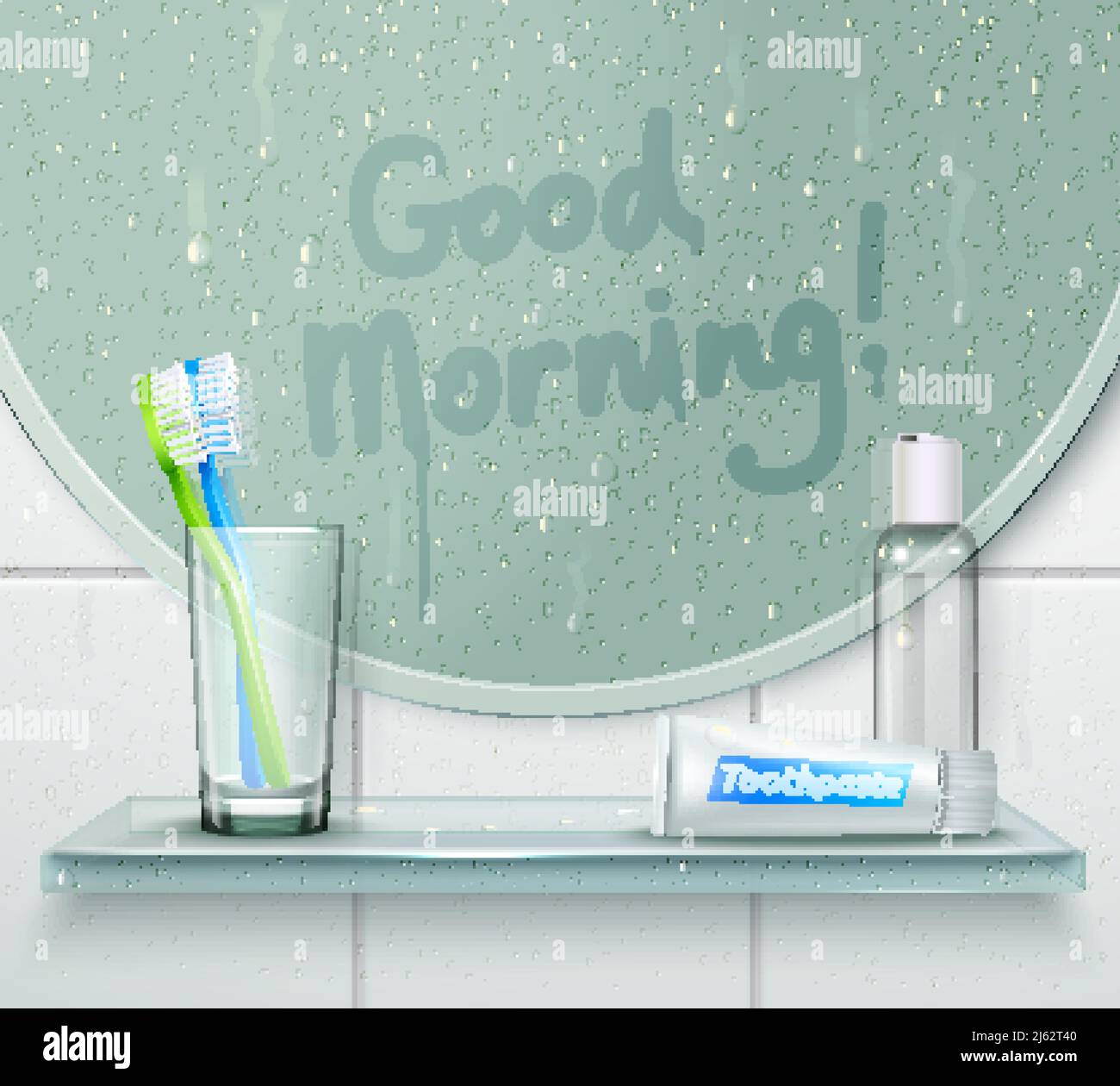 Bathroom misted mirror background with finger drawn text and glassy ...