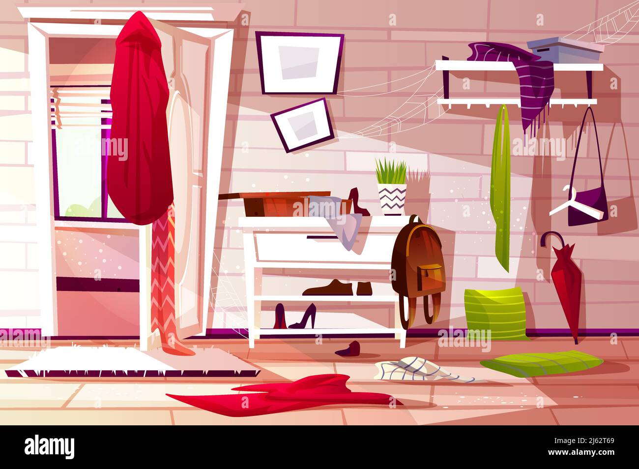 Hallway room messy interior vector illustration of retro apartment ...