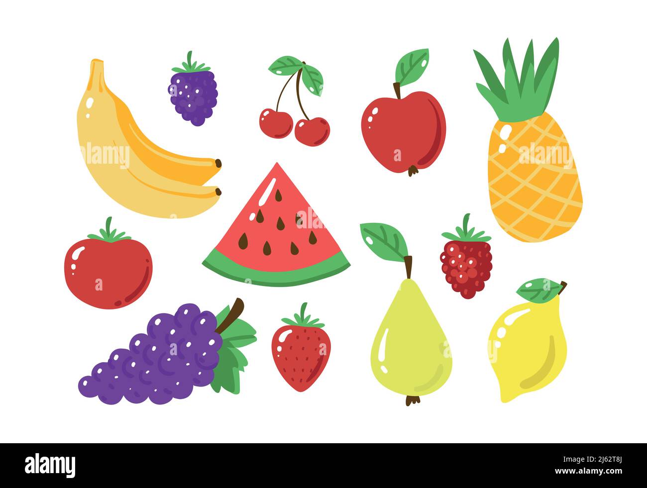 Bunch of fruit icons in flat design. Watermelon, bananas, apple ...