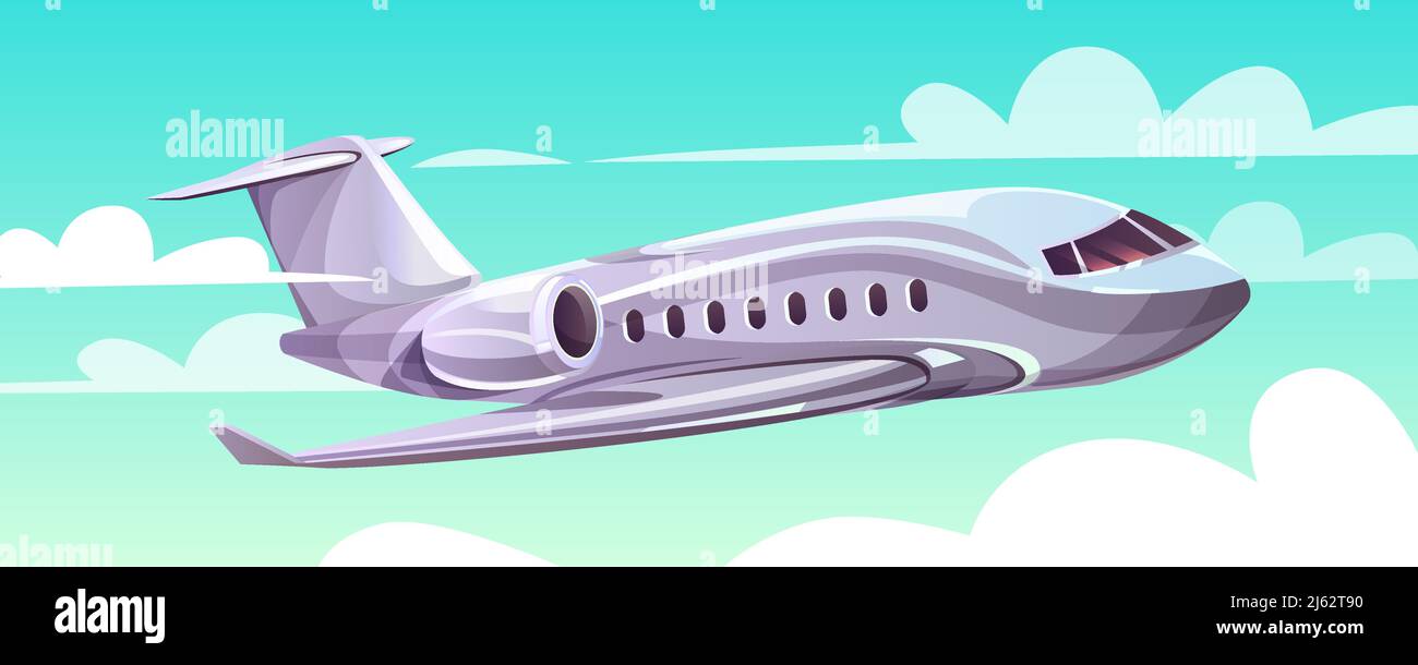 Airplane flying in sky vector illustration of cartoon modern plane in ...