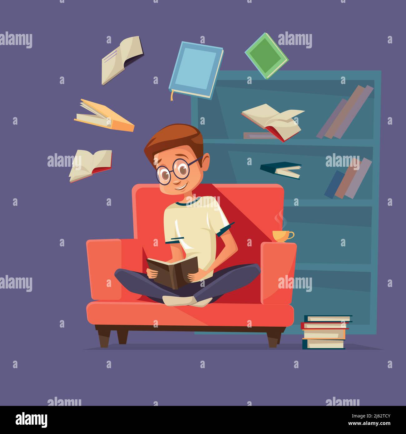 Vector cartoon young man reader, male student character sitting in ...