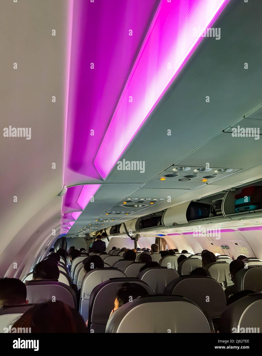 flight inside view with passenger settled at seat from top angle image ...