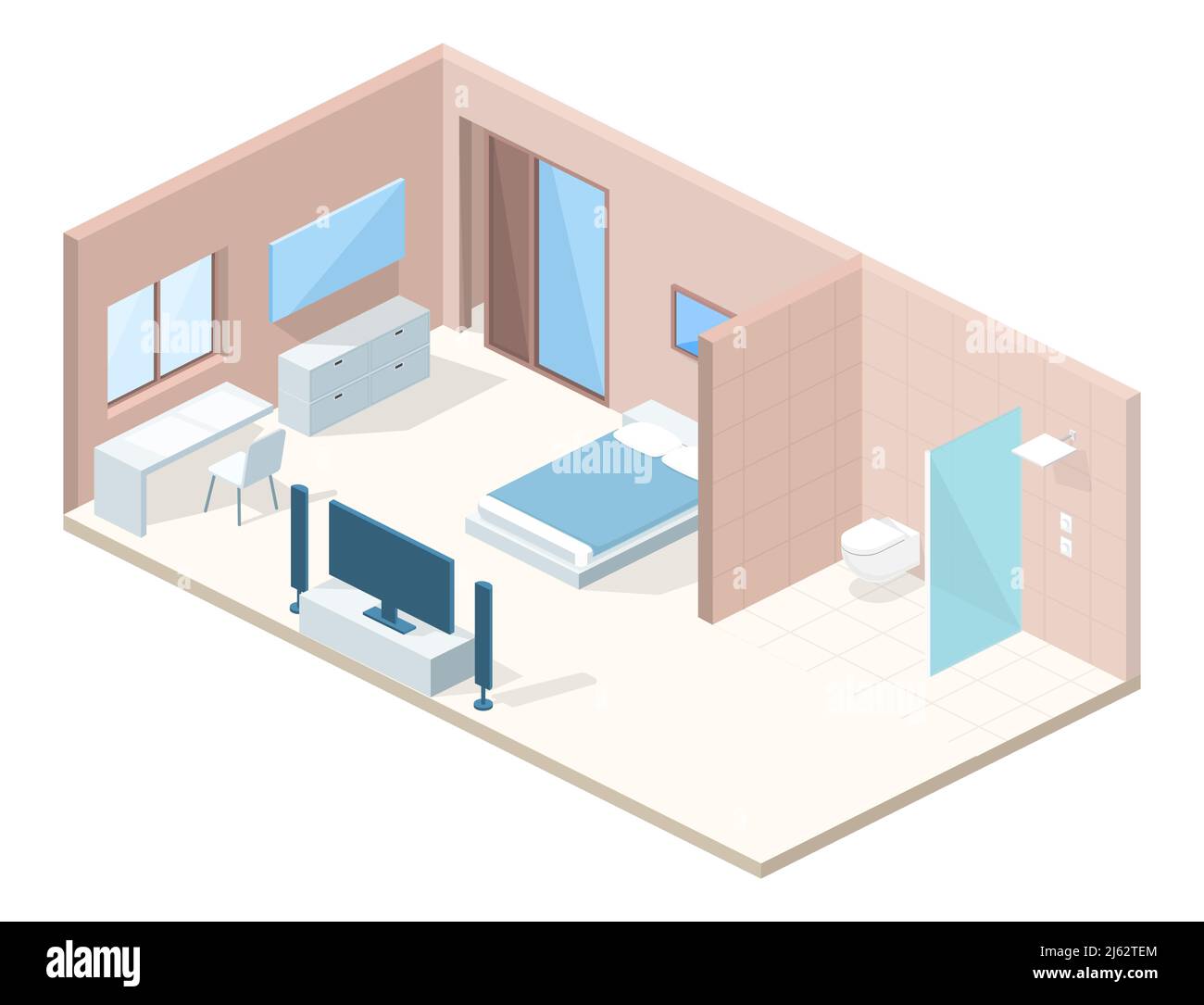 Bedroom or hotel room interior in cross section vector illustration ...
