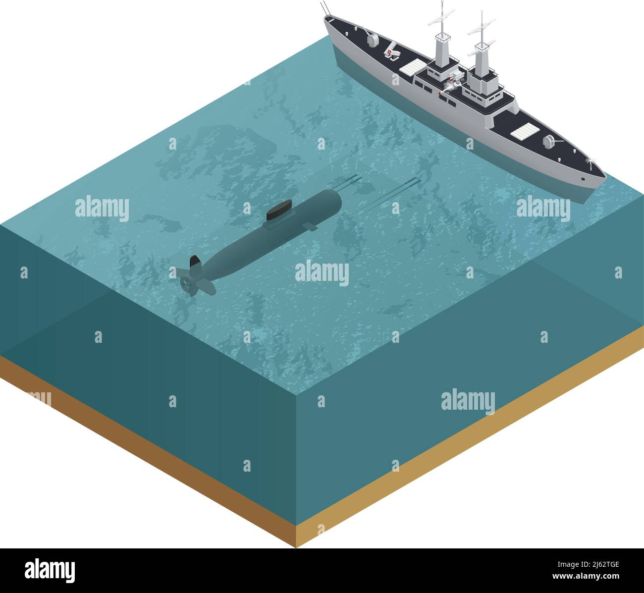 Isometric 3d military boats composition with cut piece of sea with a ...
