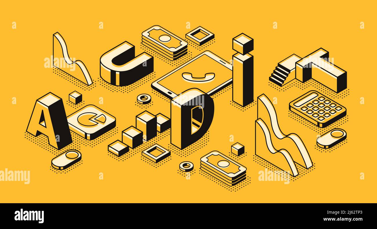 Business audit vector illustration in letters design and isometric ...