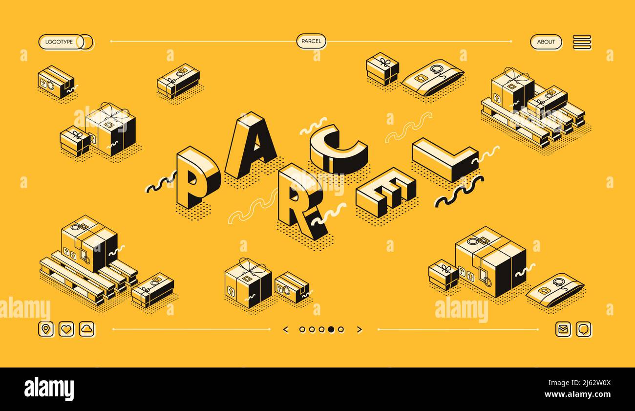Parcels delivery and post mail logistics vector illustration in thin ...