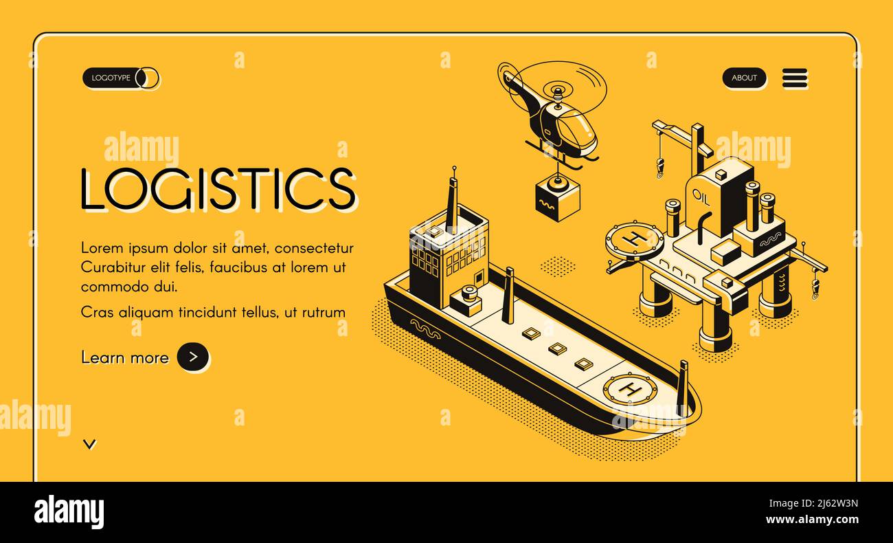 Global maritime logistics company vector web banner, landing page with ...