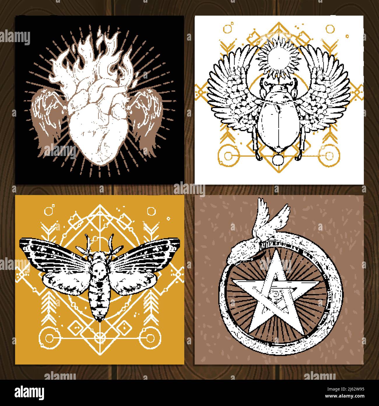 Insects Occult Tattoo Sketch Concept. Occult Tattoo Hand Drawn Set ...