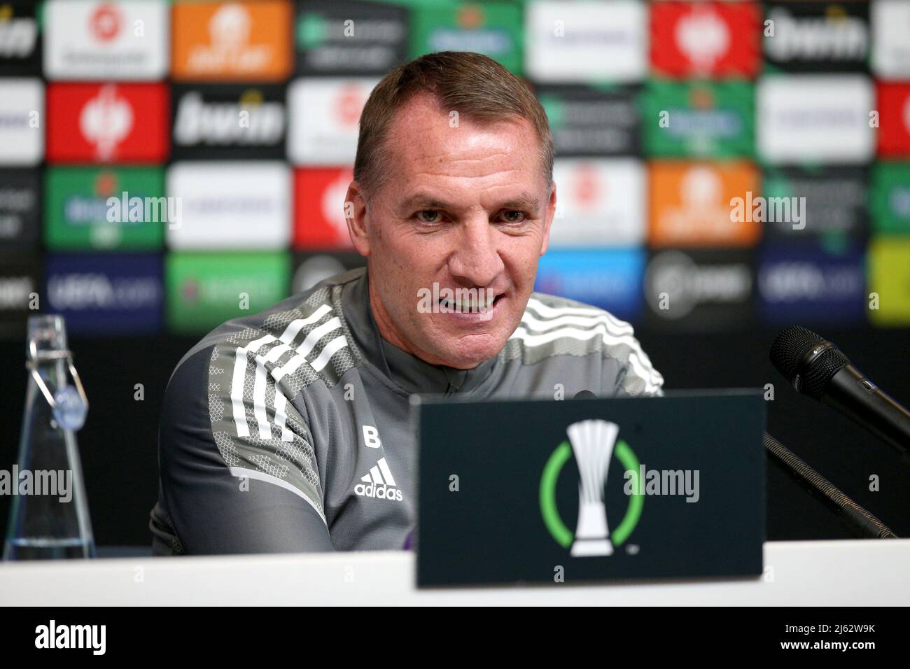 Leicester City manager Brendan Rodgers during a press conference at the ...