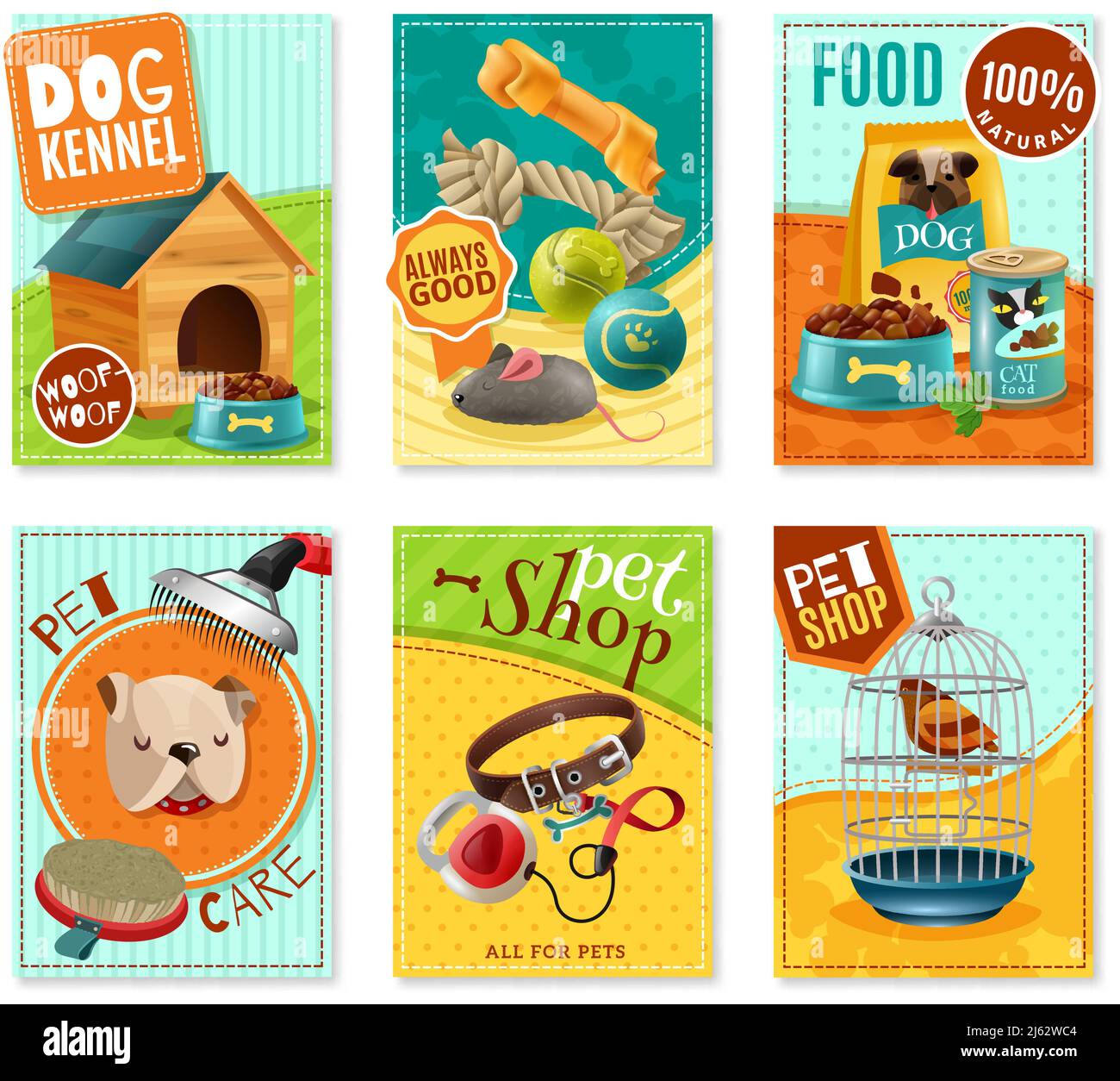 Affordable pet care store advertisement 6 mini banners collection with ...