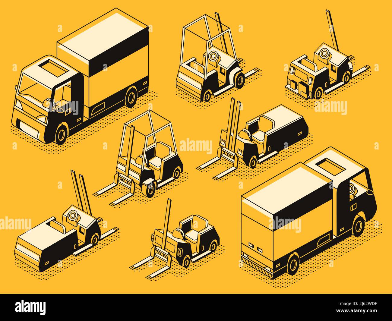 Commercial transport and hydraulic loading machines black line art ...