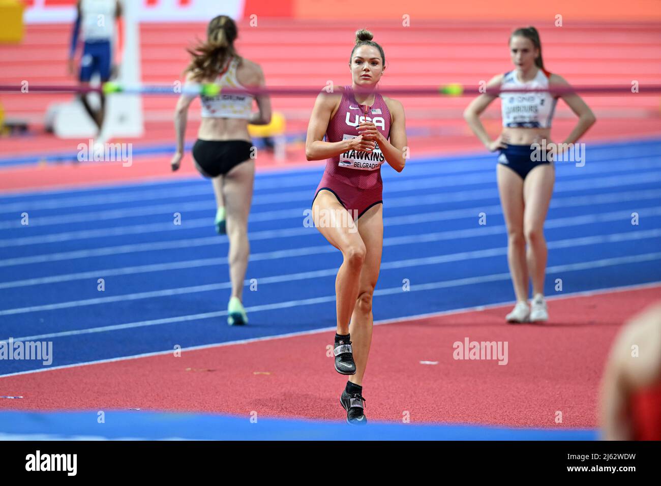 Chari Hawkins participating in the Belgrade 2022 World Indoor ...