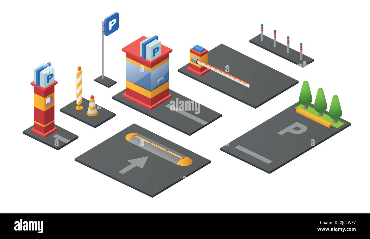 Parking lot isometric 3D vector illustration icons of checkpoint ticket ...