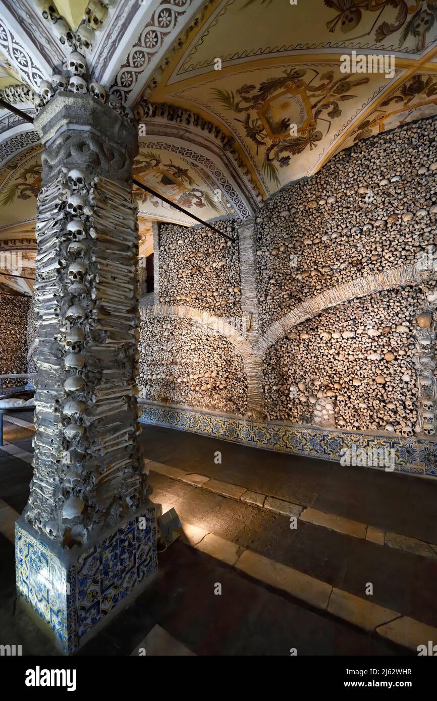 Chapel of Bones, Walls embedded with Skulls and Bones, Evora, Alentejo ...