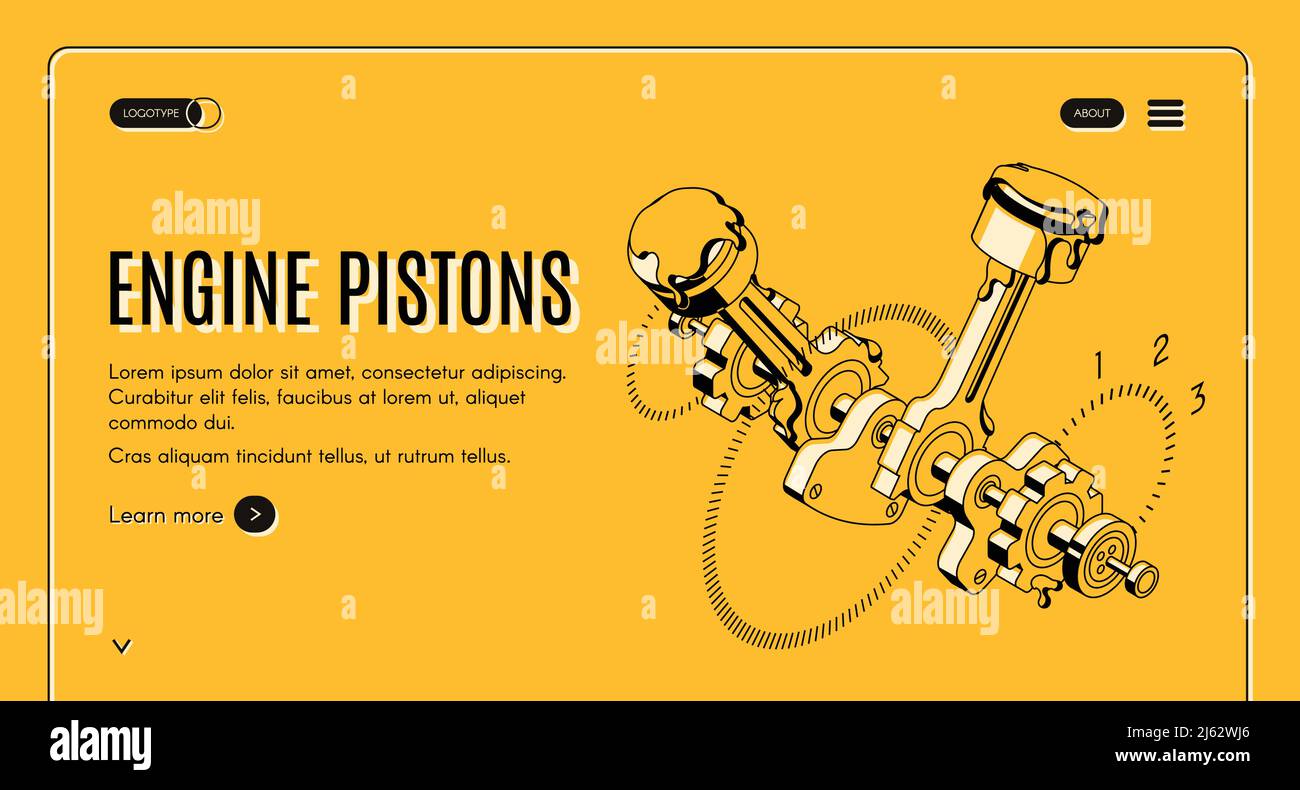 Engine pistons service, repair shop isometric vector web banner ...