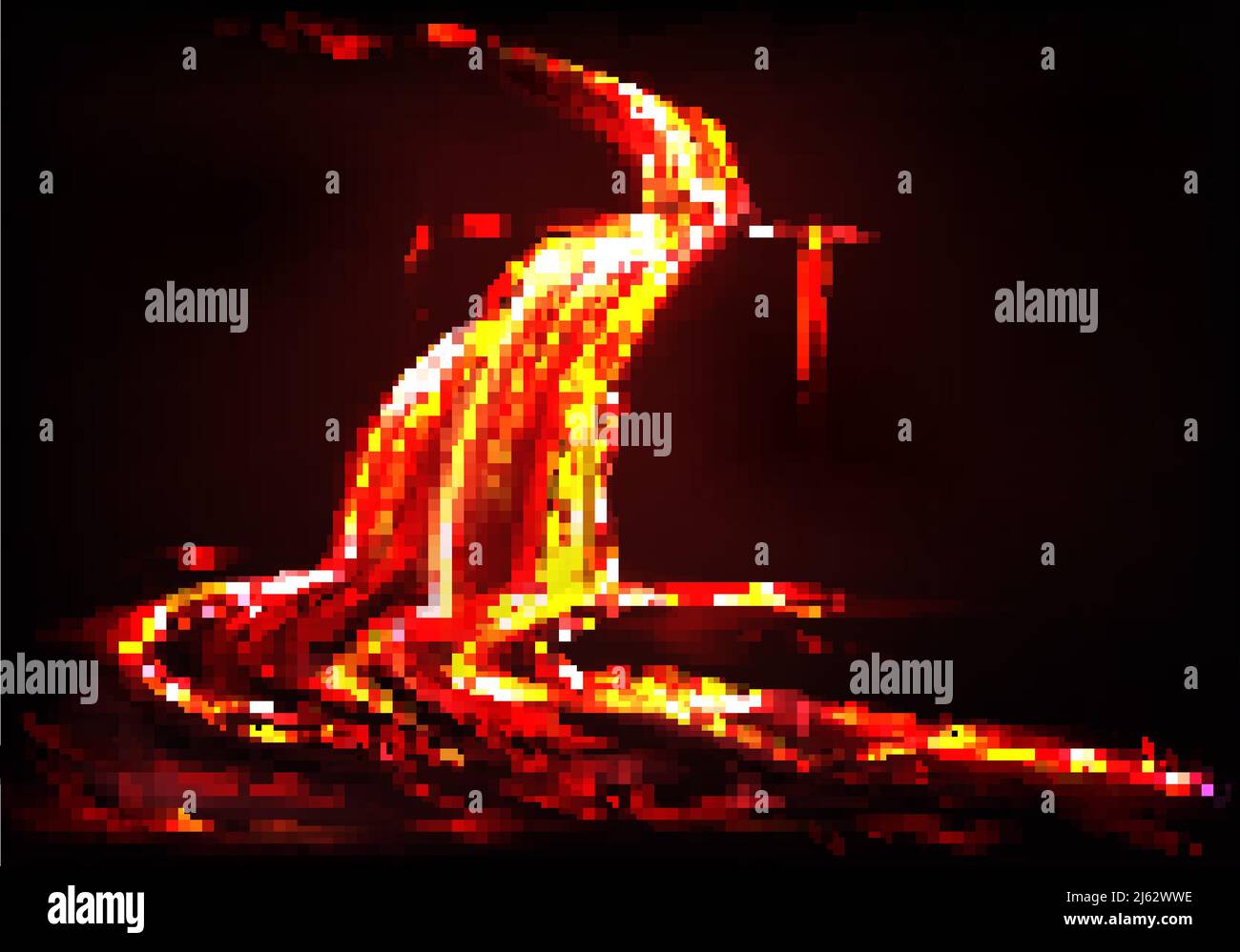 Vector realistic background with lava river, flow of liquid fire in ...