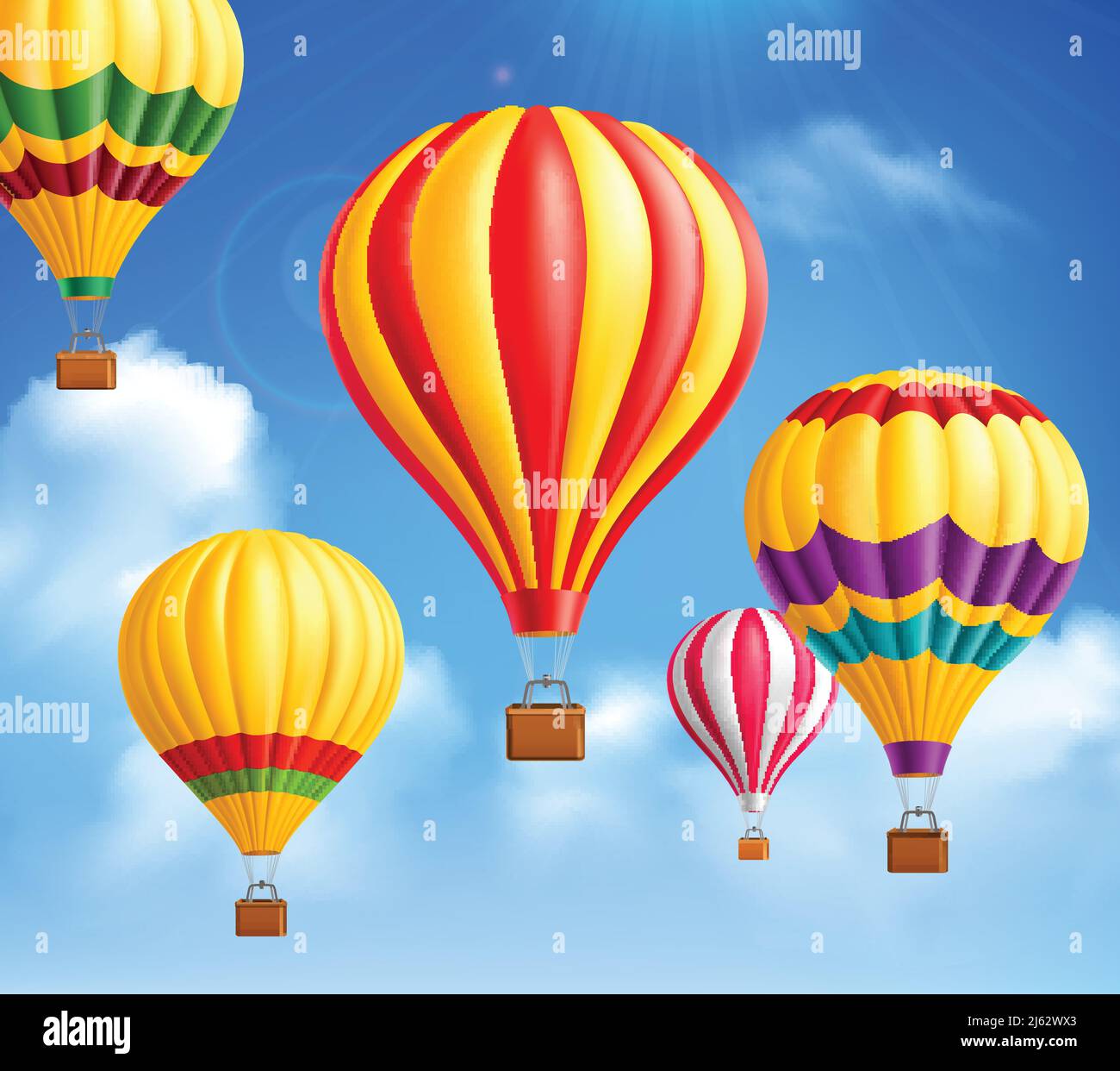 Colored hot air realistic balloons background against the sky with ...